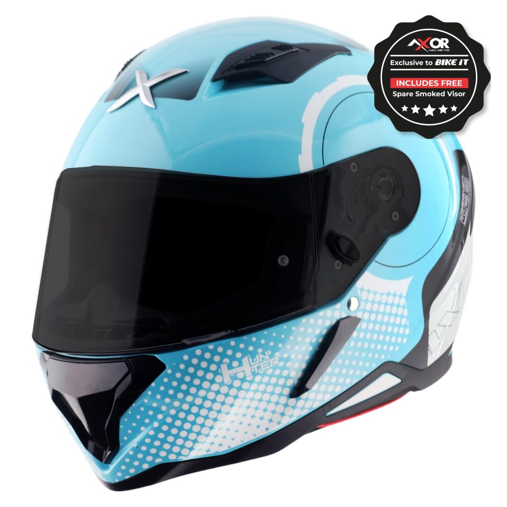 Axor Hunter Spear Motorcycle Helmet Blue/White: Rider Protection